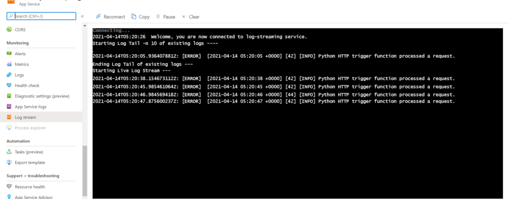 Fastapi Logs In Azure App Service Log Stream