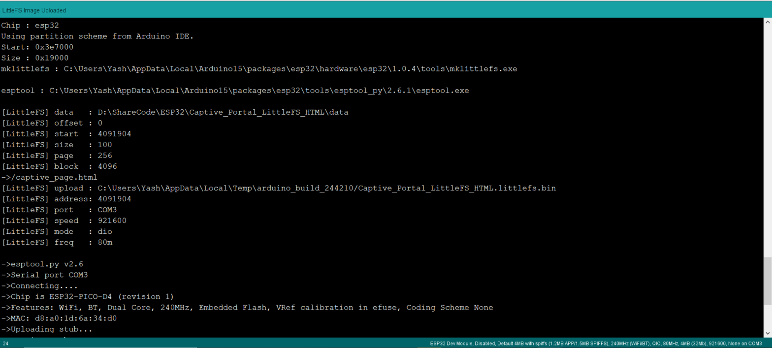 ESP32 Captive Portal – Fetching HTML using LittleFS – iotespresso.com